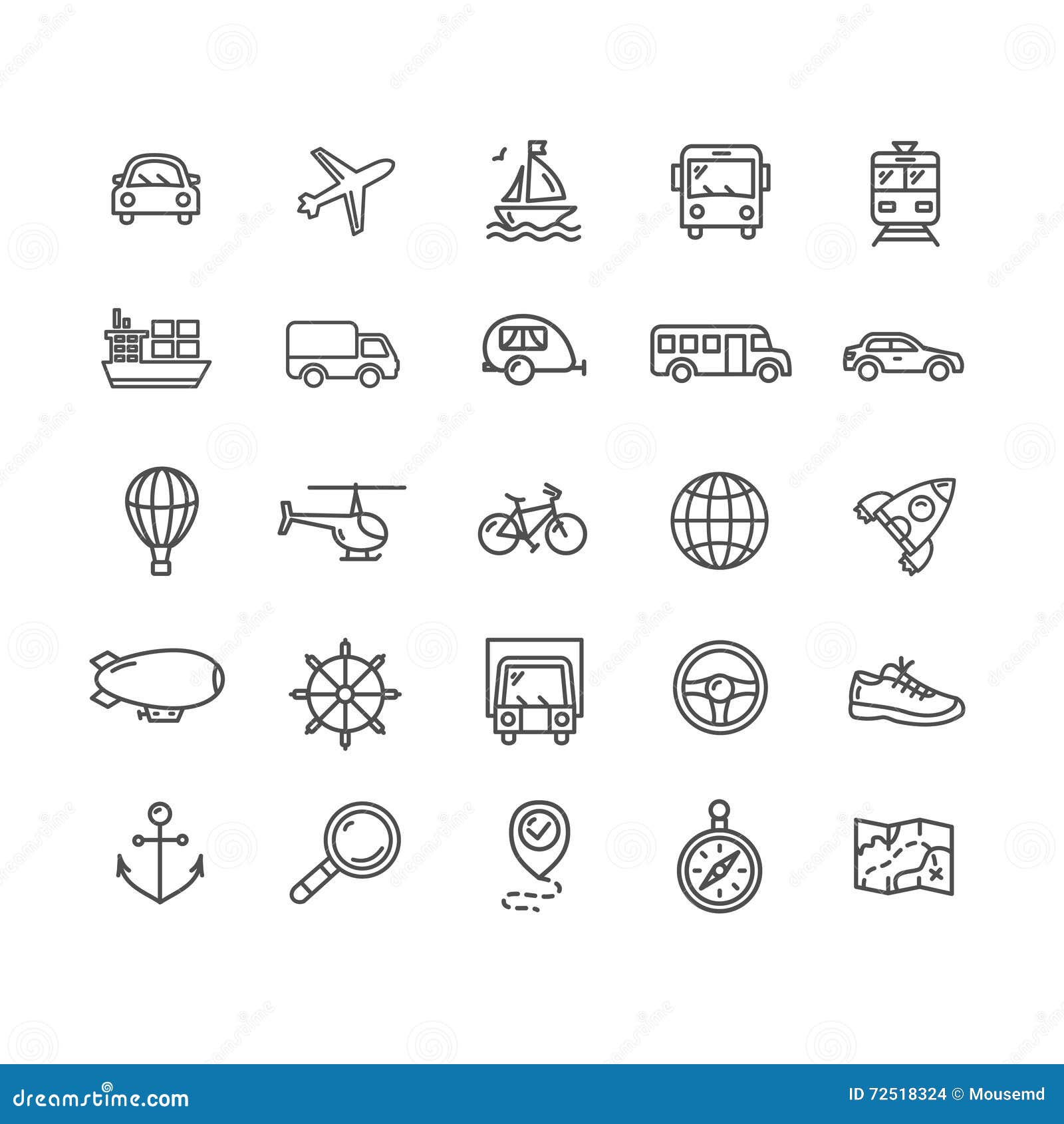 Transportation Outline Icon Set. Vector Stock Vector - Illustration of ...