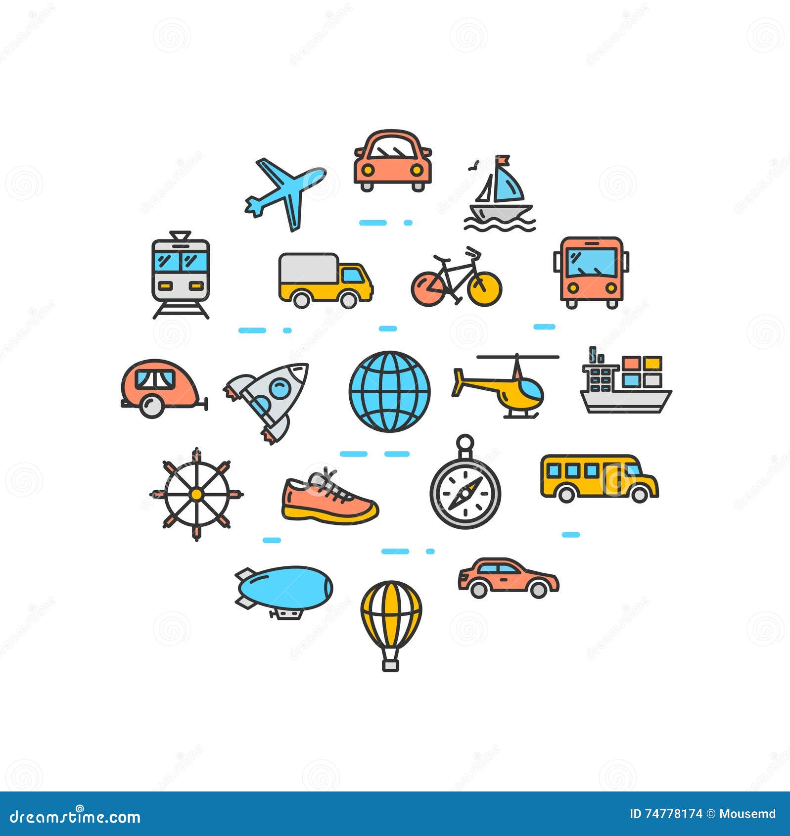 Transportation Round Design Template Thin Line Icon. Vector Stock ...