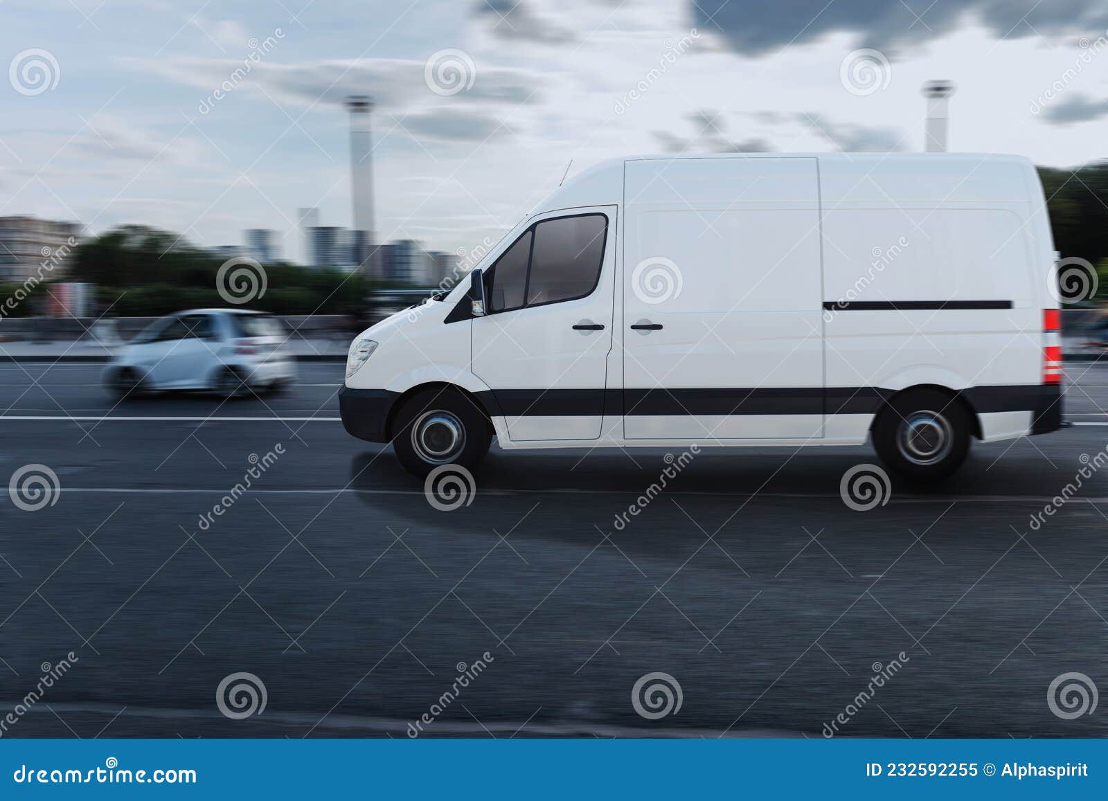 Transportation Service with a White Van Moving Fast on the Road Stock ...
