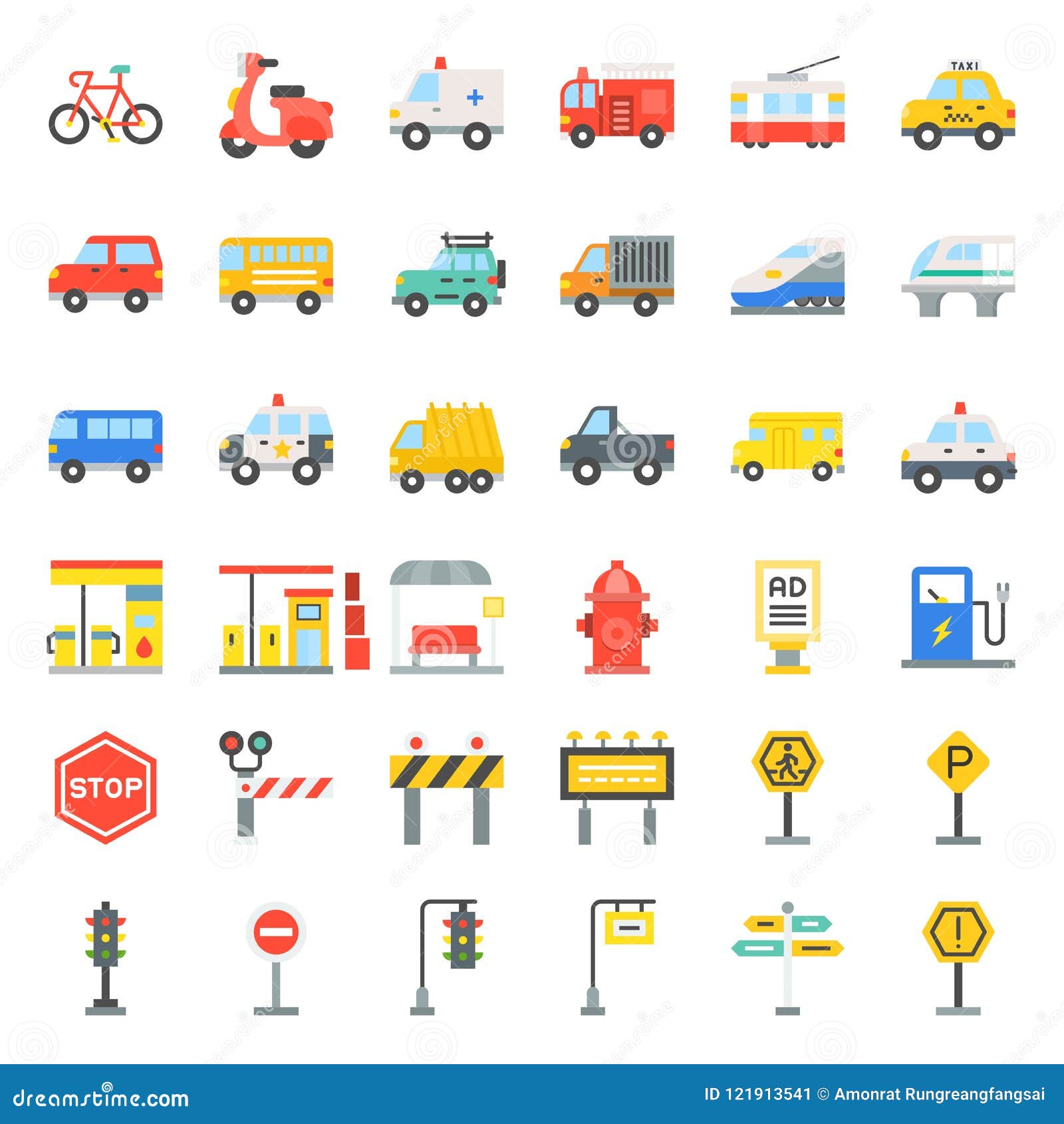 Transportation Set with Sign on Road Side Stock Vector - Illustration ...