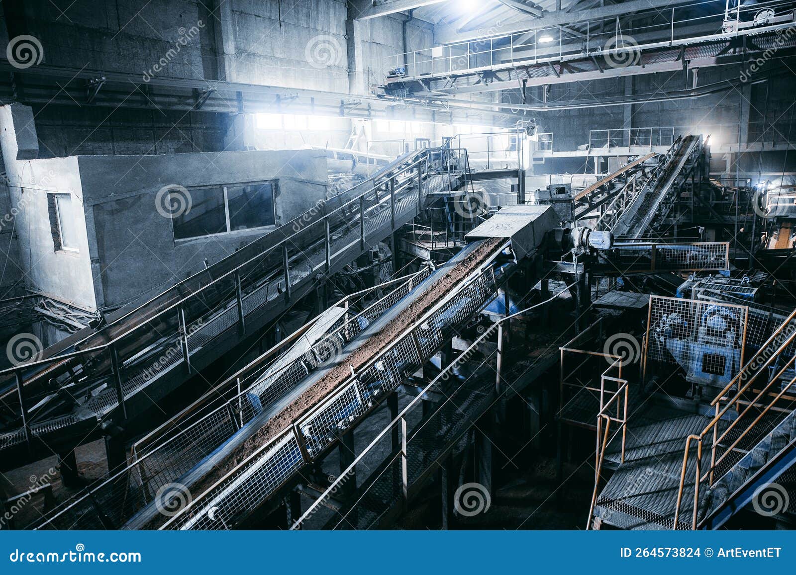 Transportation and Sorting of Clay on Conveyor. Brickworks. Production ...
