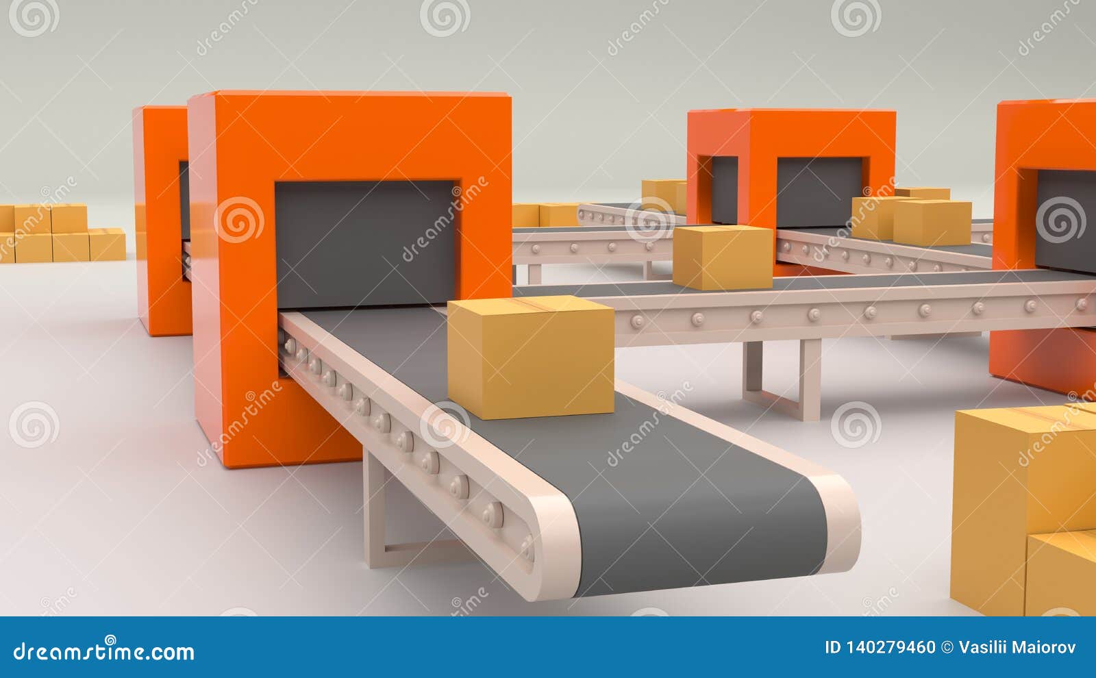 Transportation System. Packages Delivery, Packages on Conveyor Stock ...