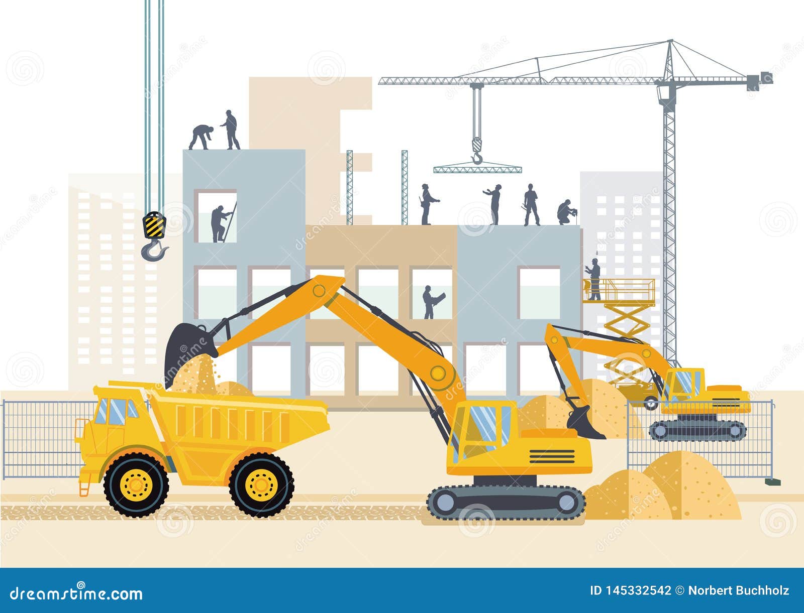 Transportation and Workers on the Construction Site Stock Vector ...