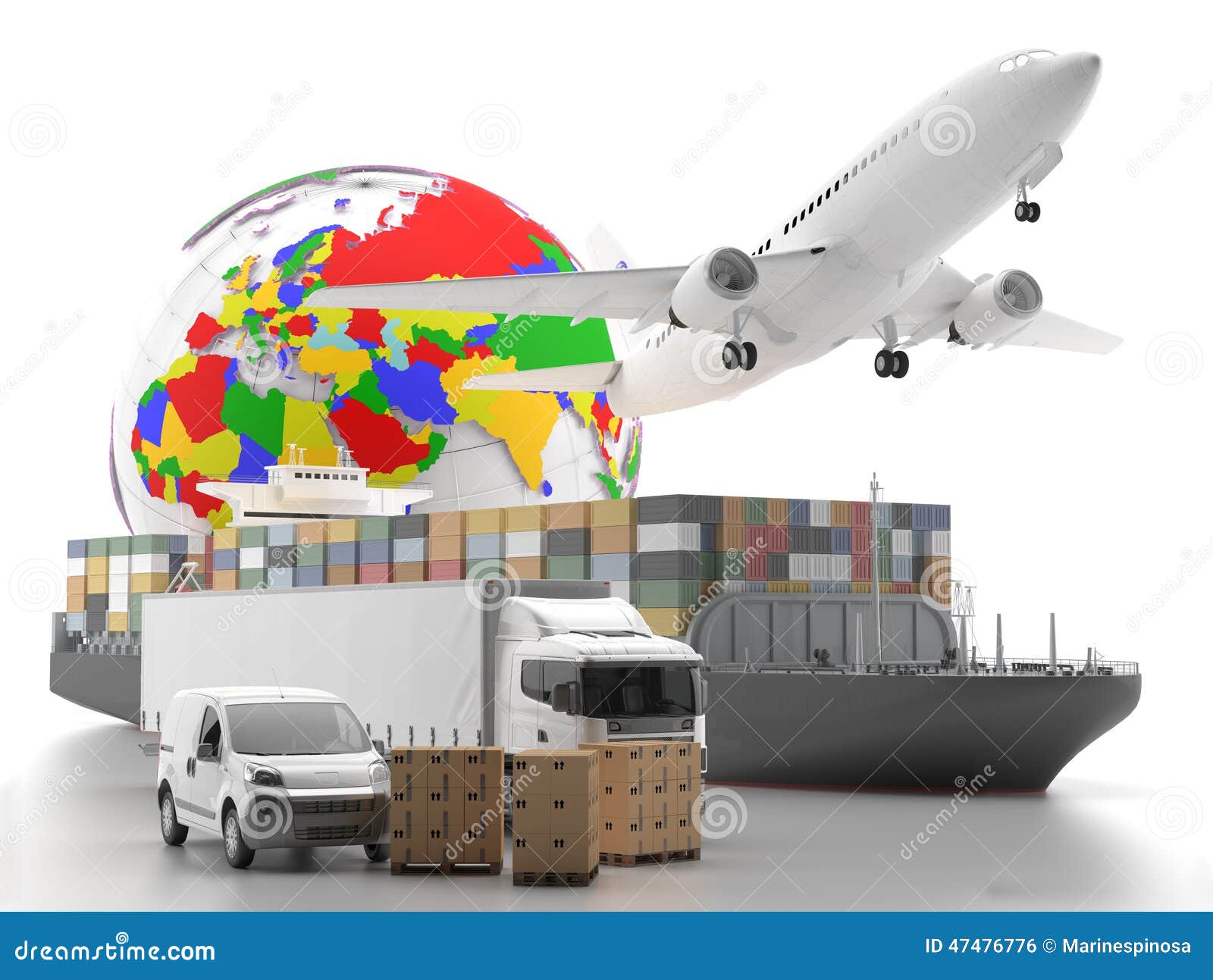 Transporte Internacional Dos Bens Com O Globo No Fundo Foto de Stock ...