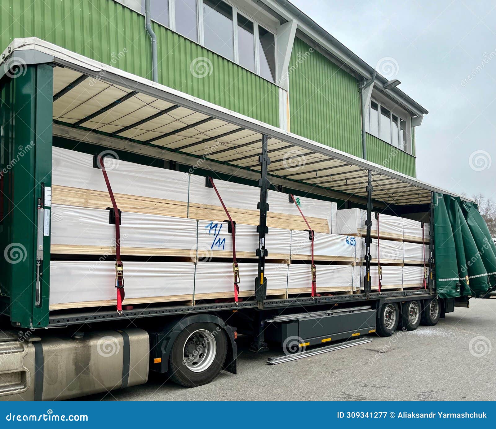 Transporting Boards in a Semi-trailer Truck. Semi-trailer Loaded with ...