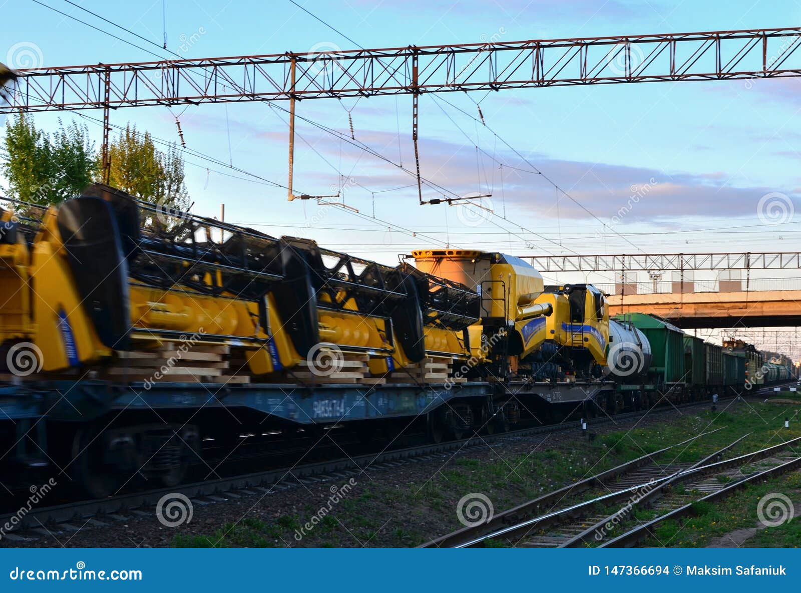 Transporting Combine Harvesters by Rail. Editorial Stock Image - Image ...