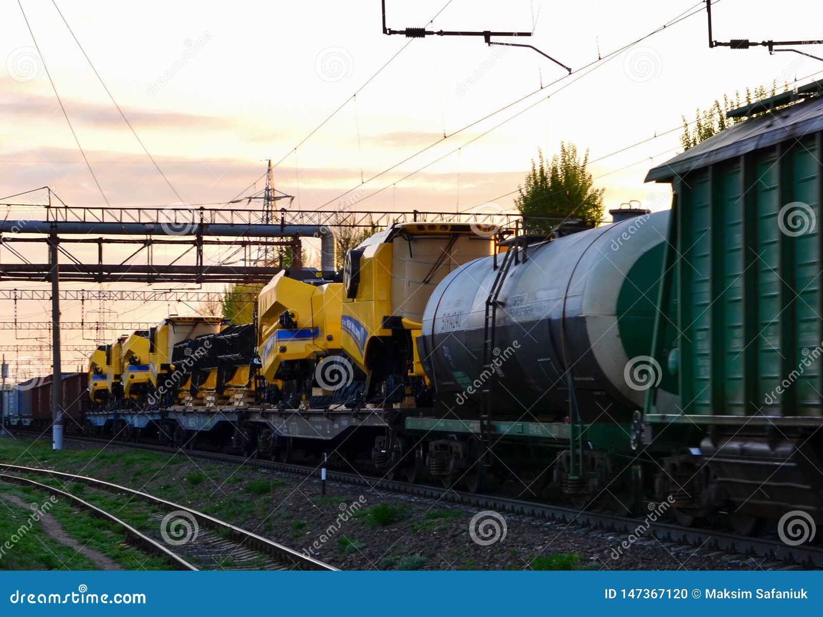 Transporting Combine Harvesters by Rail. Editorial Image - Image of ...