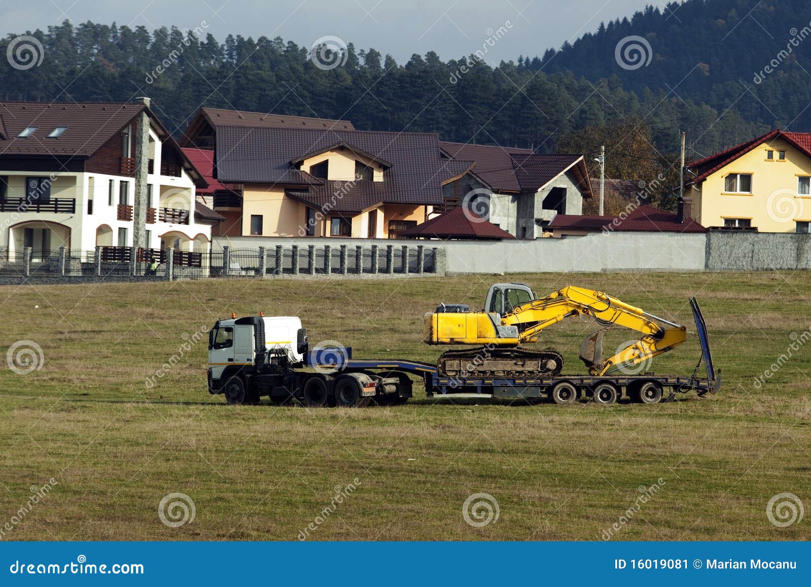 Transporting a excavator stock image. Image of construction - 16019081