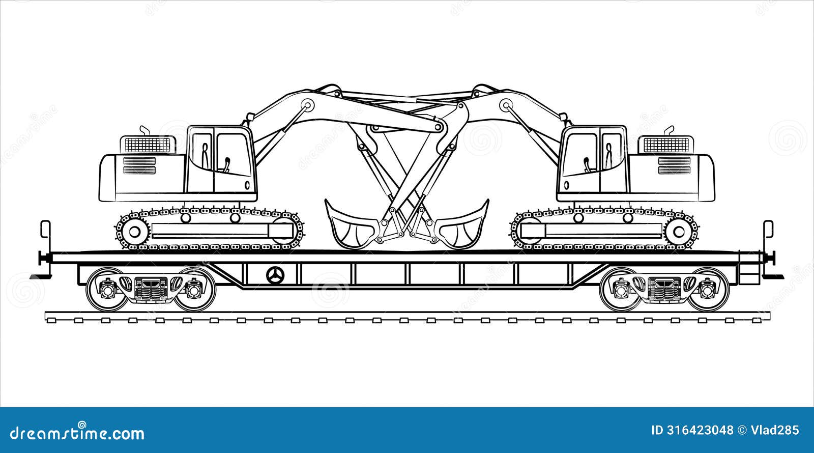 Railroad Cargo Flat Wagon - Outline Illustration. Stock Illustration ...