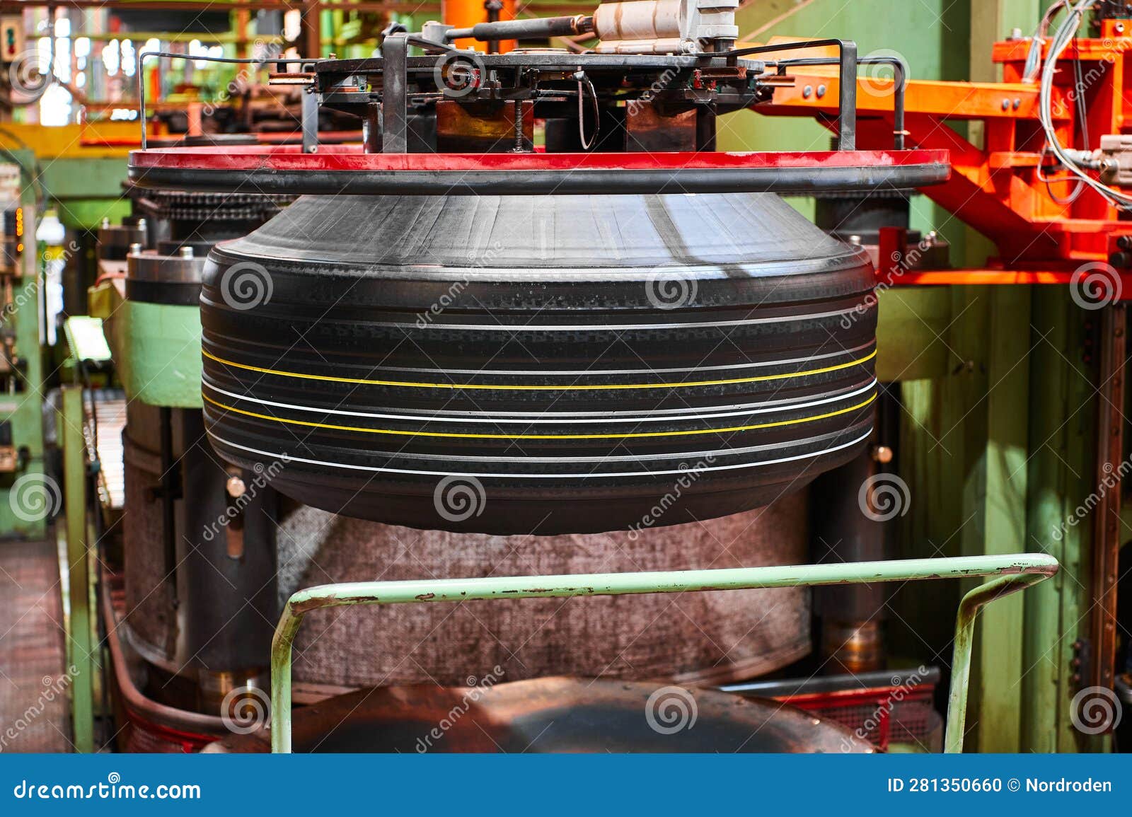 Transporting New Tire with Color Marking in Workshop Stock Photo ...