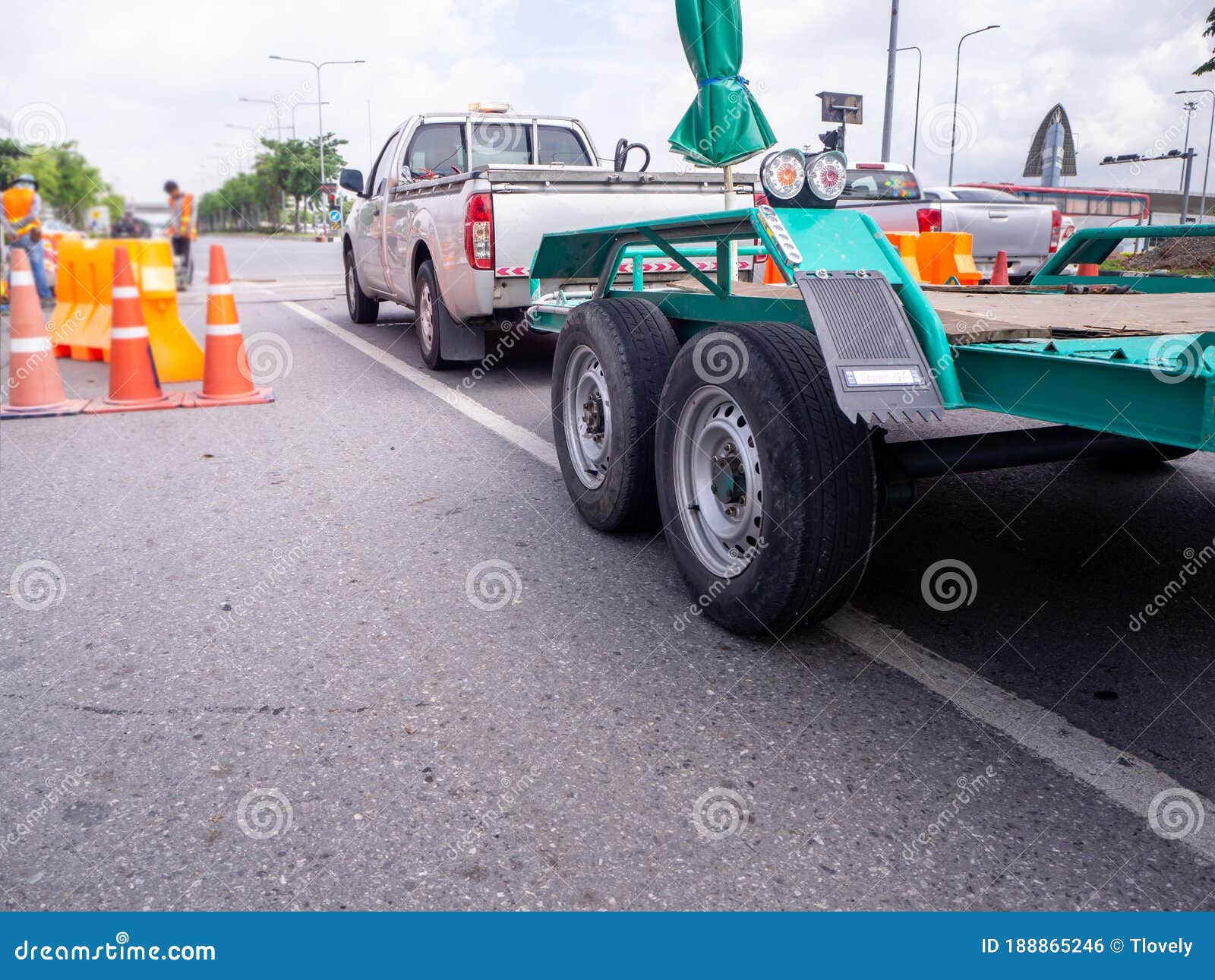 Transporting Small Cargo Trailer for a Car Strapped Stock Photo - Image ...