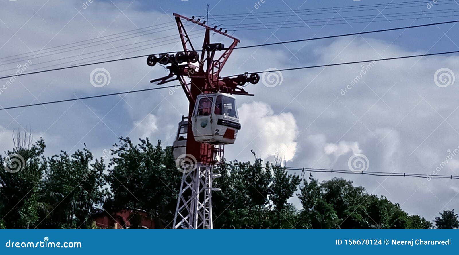 Transporting Trolley Hanging on Ropeway Tower at Narmada River ...
