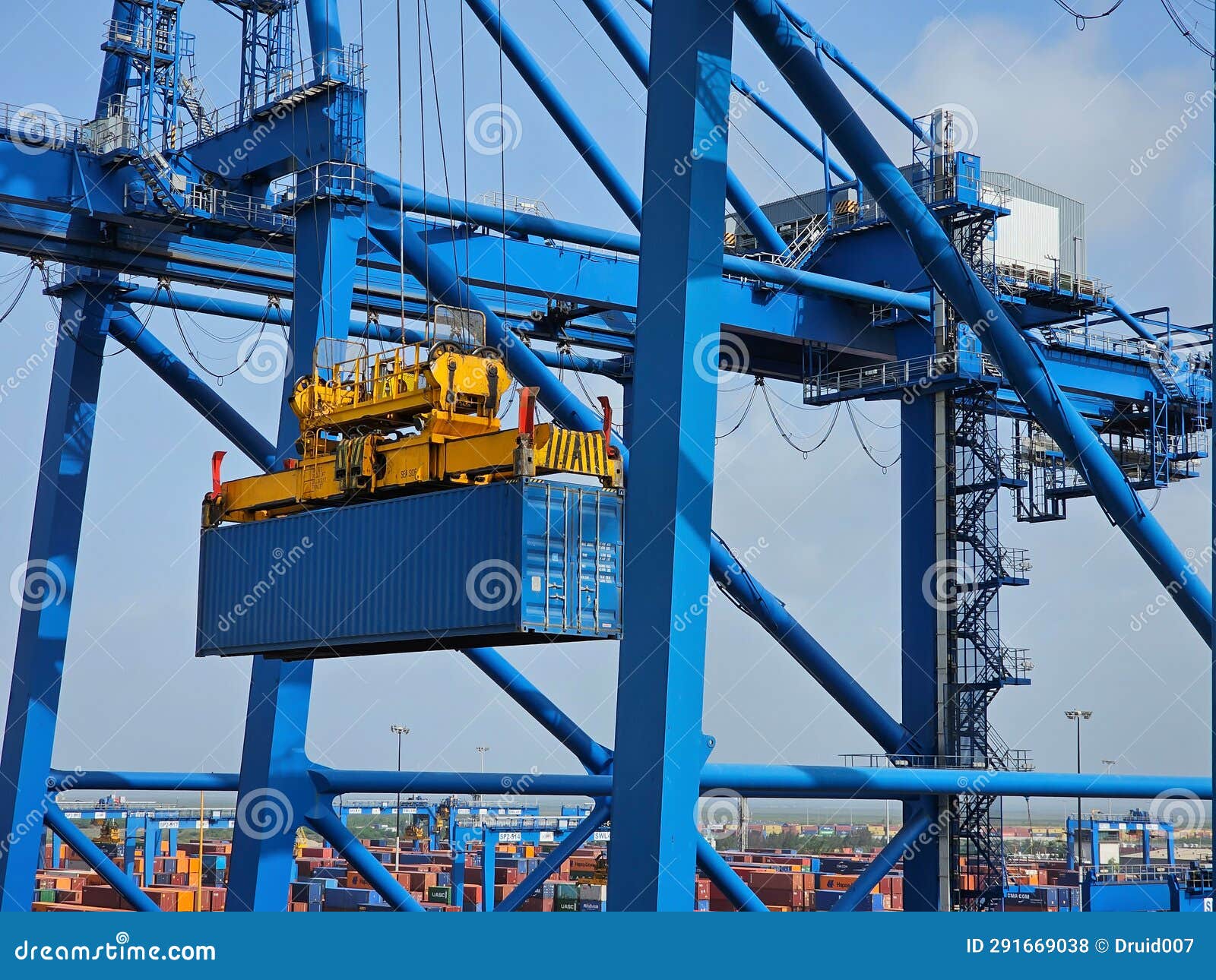 Transtainer and Spreader with Container Stock Photo - Image of cargo ...
