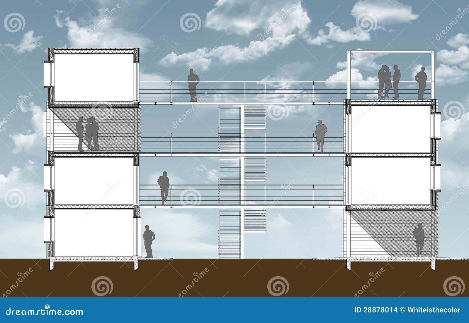 Transverse Section of a Residential Buiding with External Access Stock ...