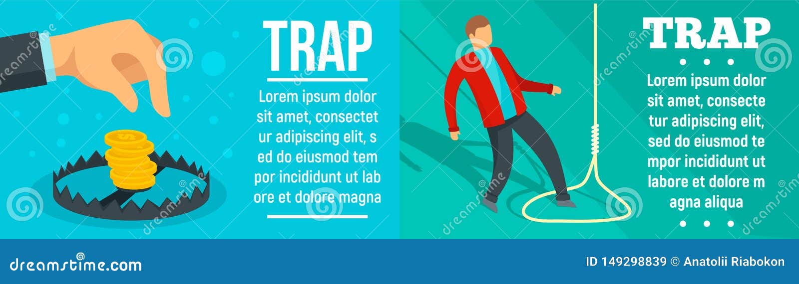 Trap Banner Set, Flat Style Stock Vector - Illustration of dishonesty ...