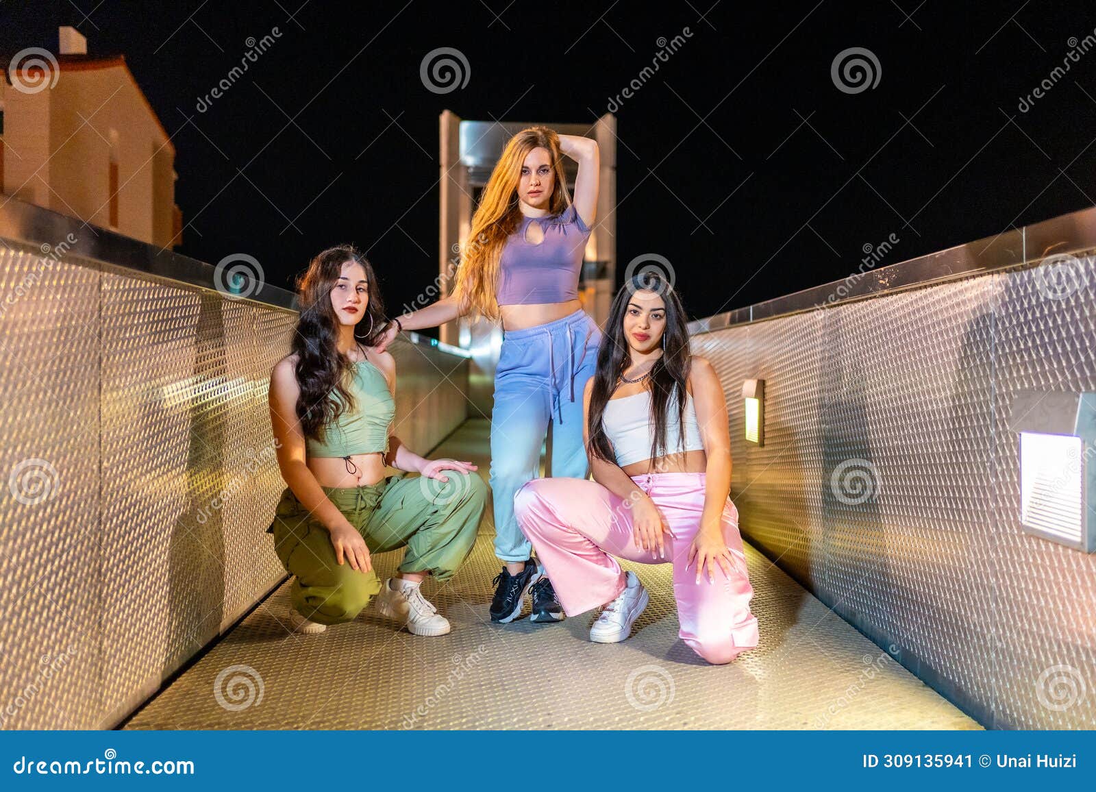Trap Dancers Posing Together Outdoors at Night Stock Image - Image of ...