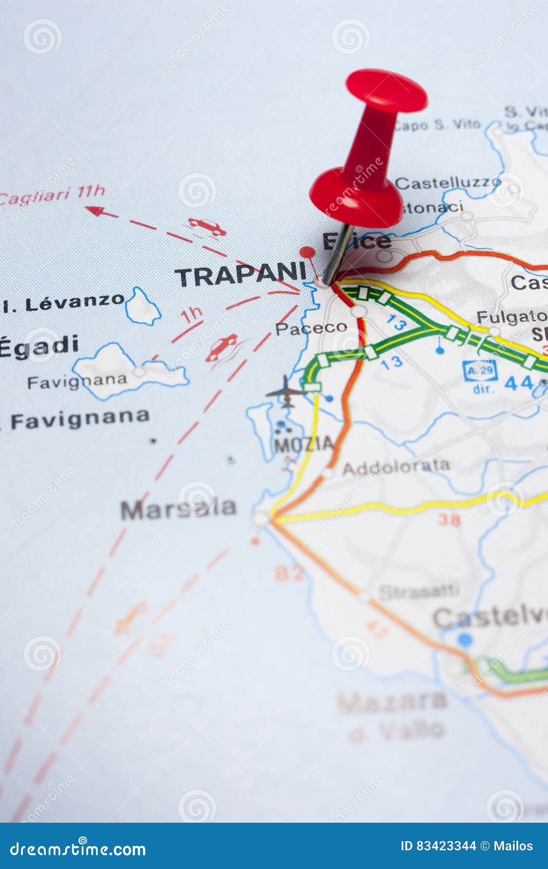 Trapani Italy on a Map stock photo. Image of icon, sign - 83423344