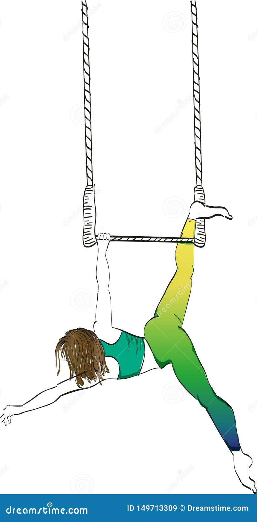 Circus Trapeze Cartoon With Audience And Black Stage Background ...