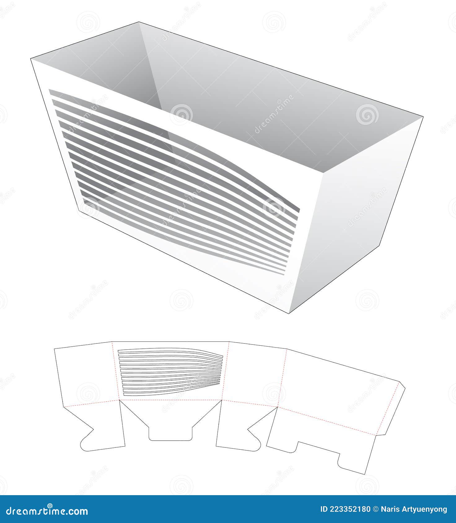 Trapezoid Bowl Box with Stenciled Curved Die Cut Template Stock Vector ...
