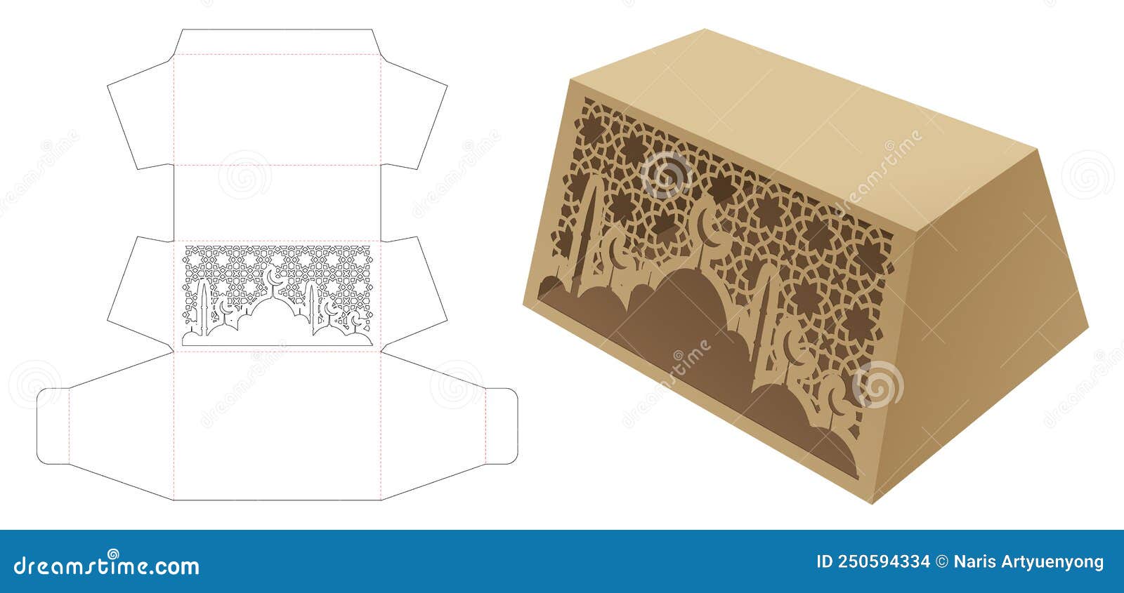 Trapezoid Box with Stenciled Arabic Pattern Die Cut Template and 3D ...