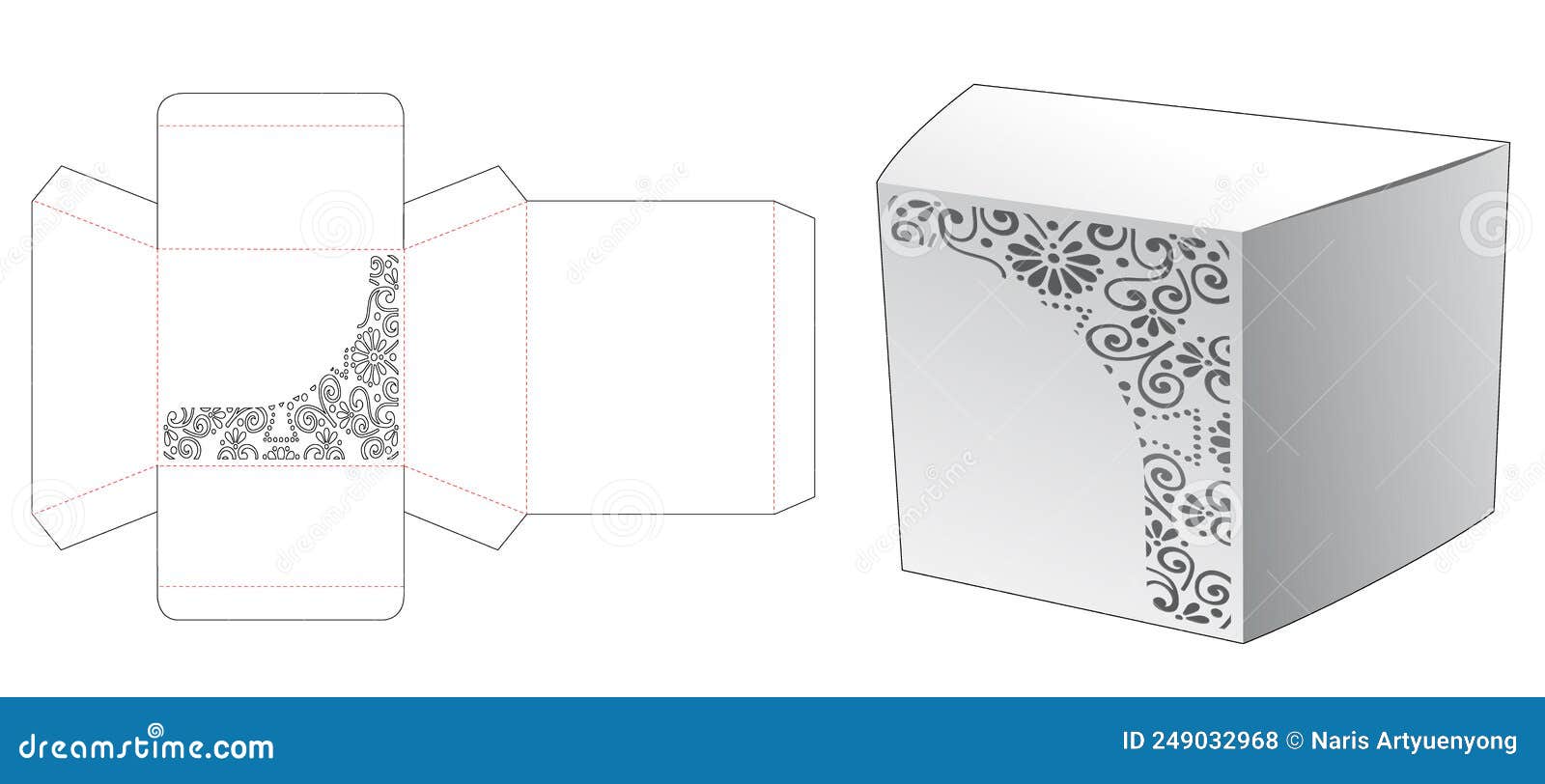 Trapezoid Packaging Box with Stenciled Pattern Die Cut Template and 3D ...