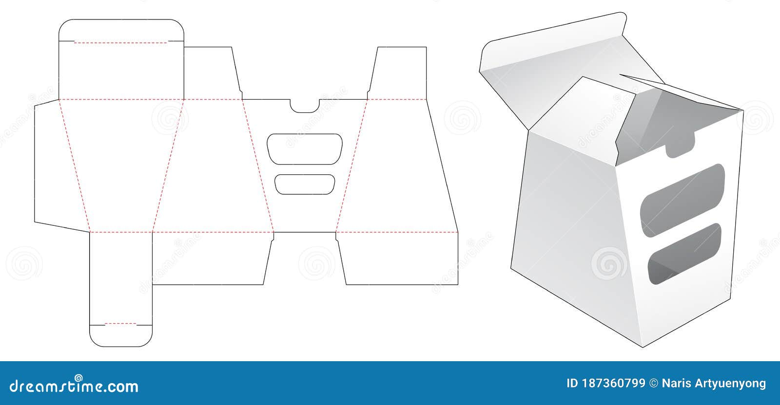 Trapezoid Packaging Box With Window Die Cut Template Cartoon Vector ...