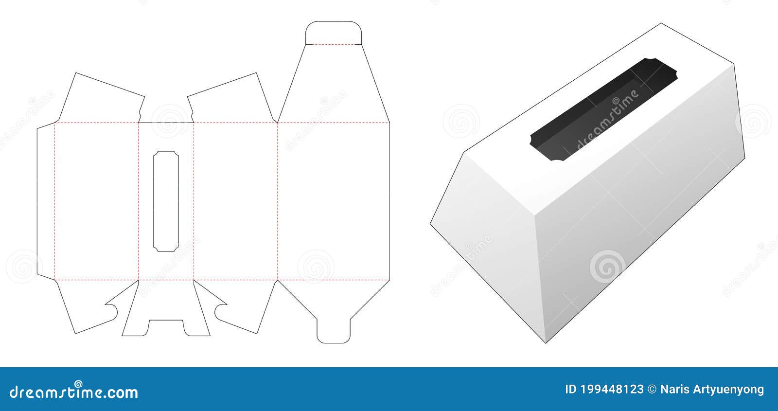Trapezoid Packaging Box With Window Die Cut Template Cartoon Vector ...