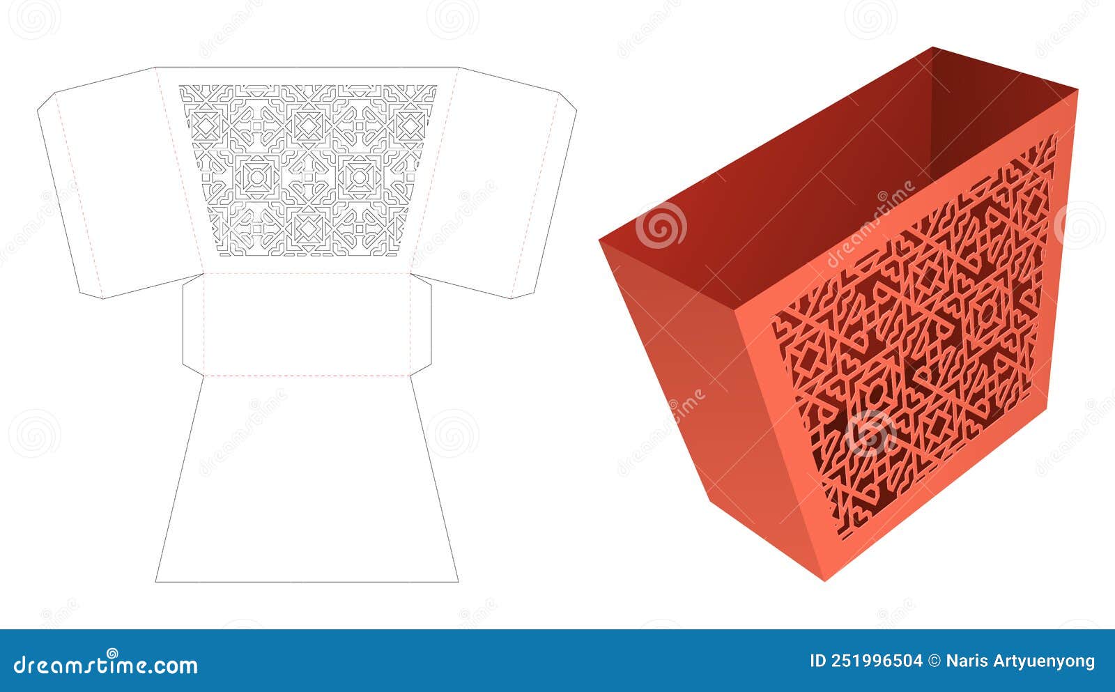 Trapezoid Stationery Box with Stenciled Pattern Die Cut Template and 3D ...
