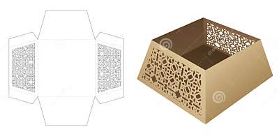 Trapezoid Tray with Stenciled Pattern Die Cut Template and 3D Mockup ...