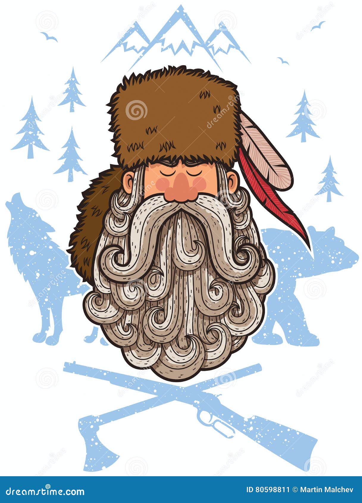 Cartoon Trapper In Wooden Frame Stock Illustration | CartoonDealer.com ...