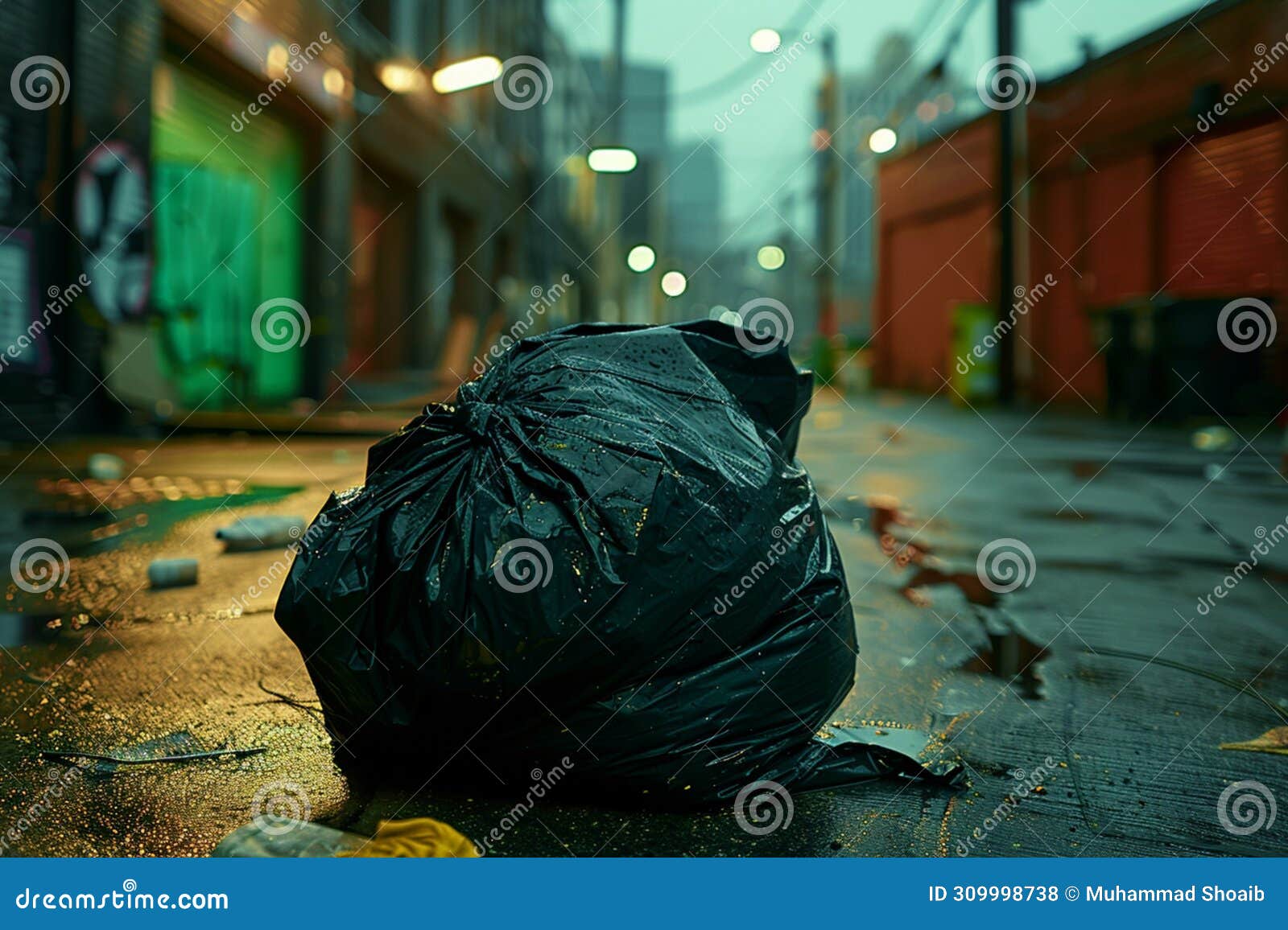 Trash Bag Abandoned on Pavement Near Urban Structure, Environmental ...