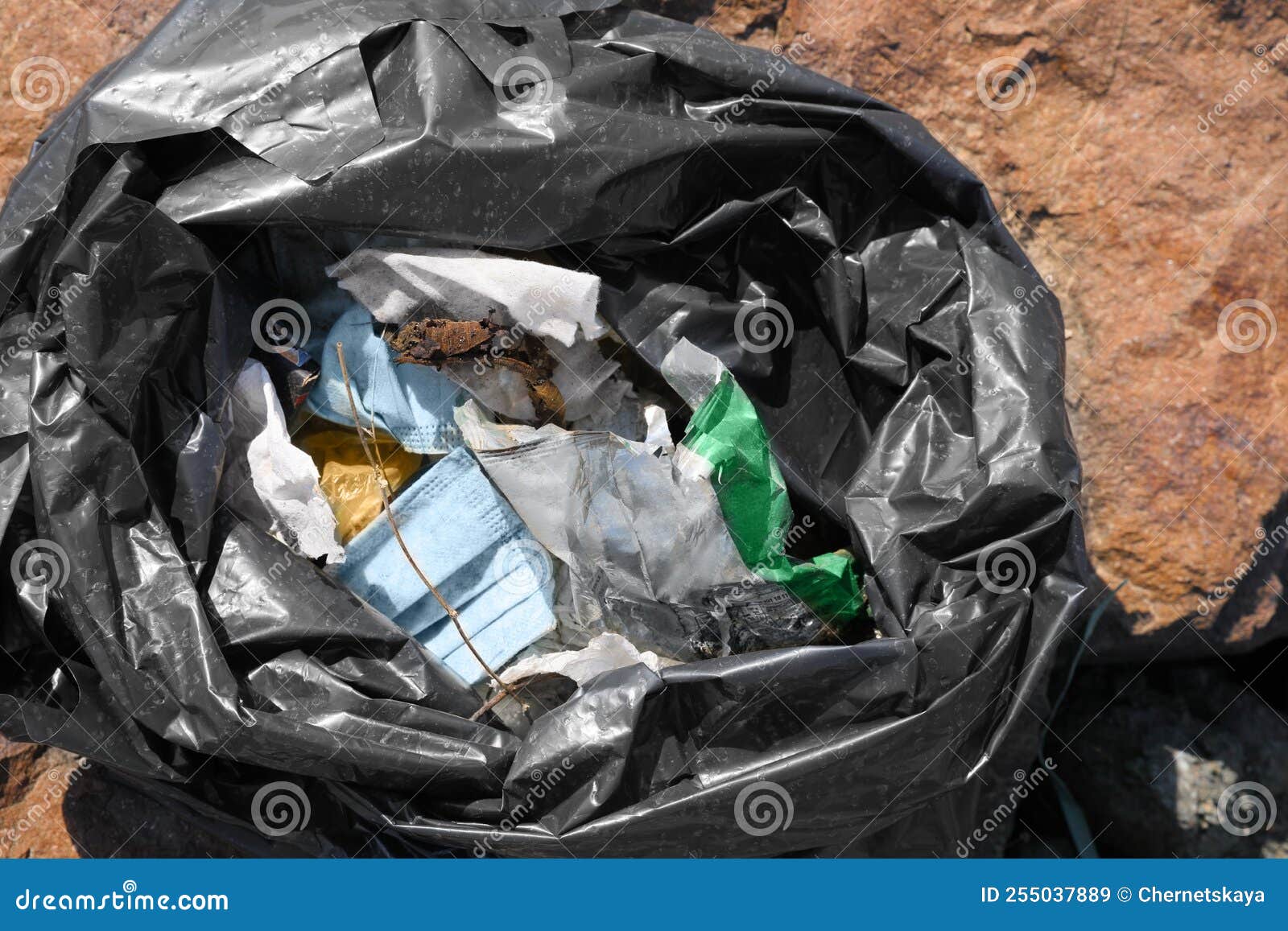 Trash Bag Full of Garbage, Top View. Environmental Pollution Concept ...