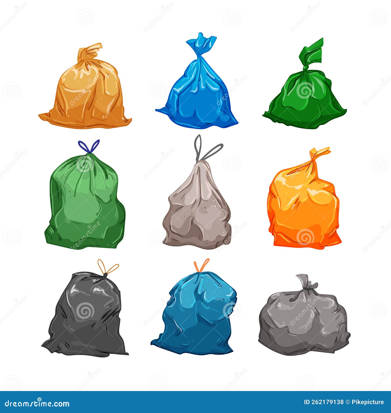 Trash Bag Set Cartoon Vector Illustration Stock Illustration ...