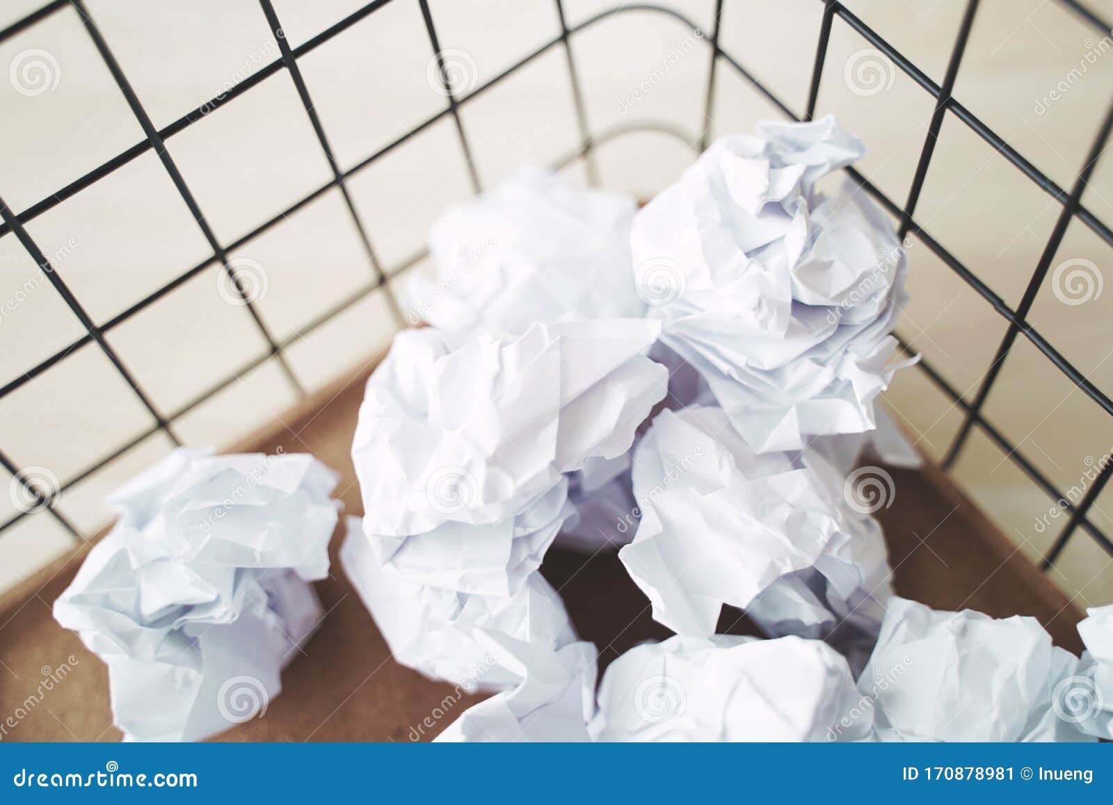 Trash Basket and Paper Crumples. Overflowing Waste Paper in Office ...