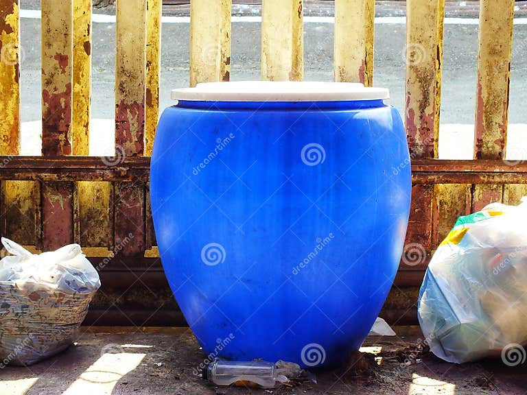 Blue Container for Disposal Garbage Waste and Save Environment. Stock ...