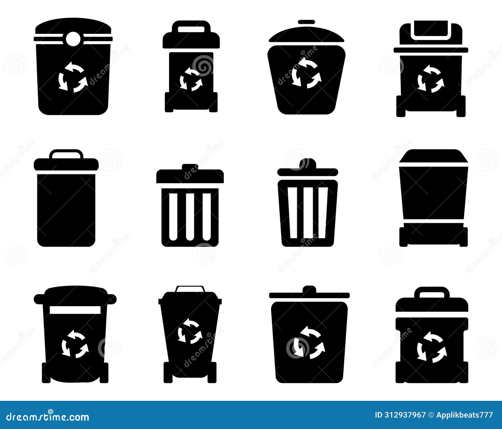 Trash Bin and Trash Can Icon Collection for Recycling. Set of Reusing ...