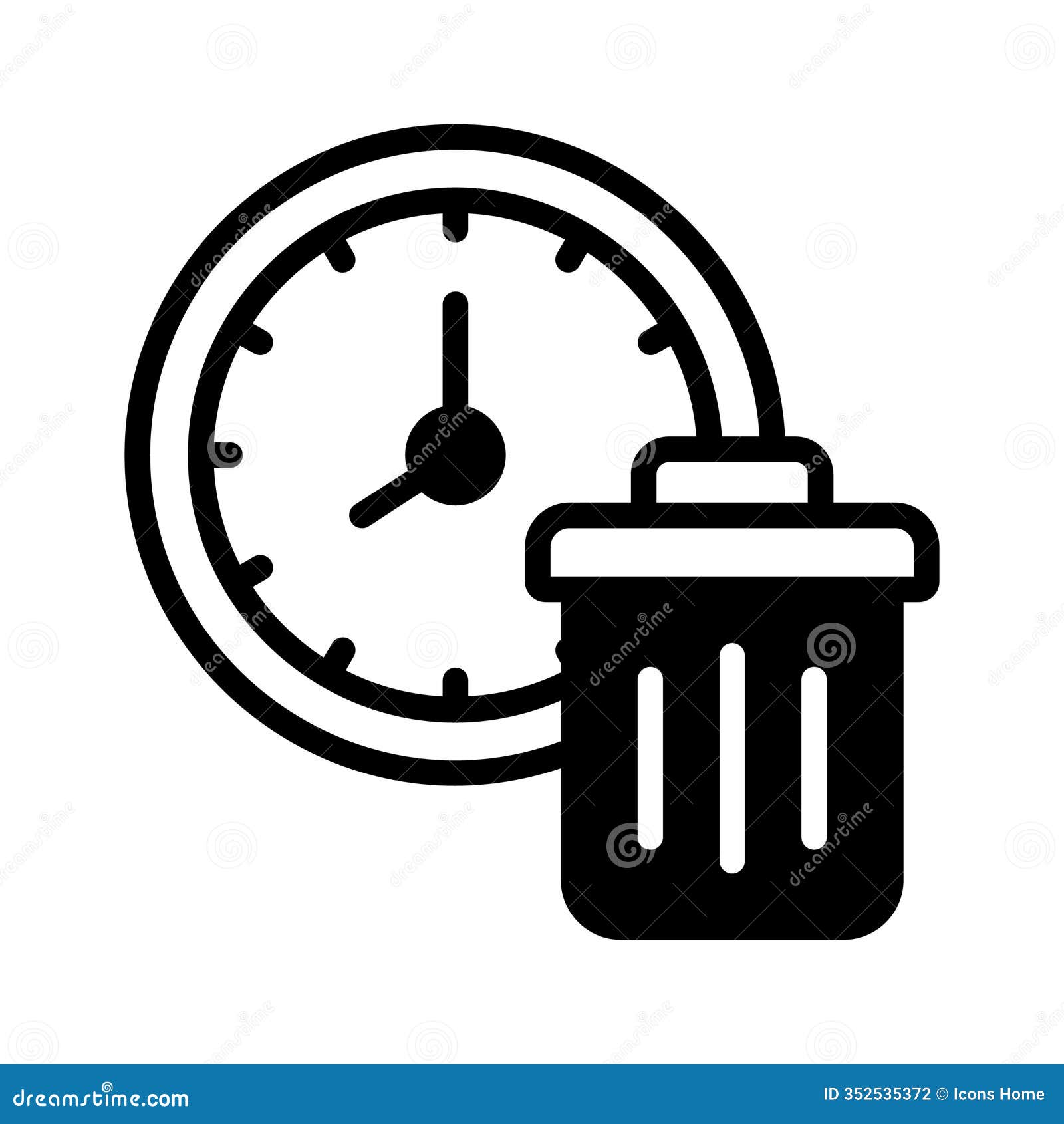 Trash Bin and Clock Symbolizing Unproductive Use of Time Stock ...