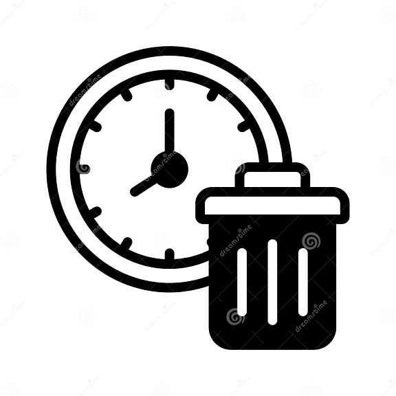 Trash Bin and Clock Symbolizing Unproductive Use of Time Stock ...