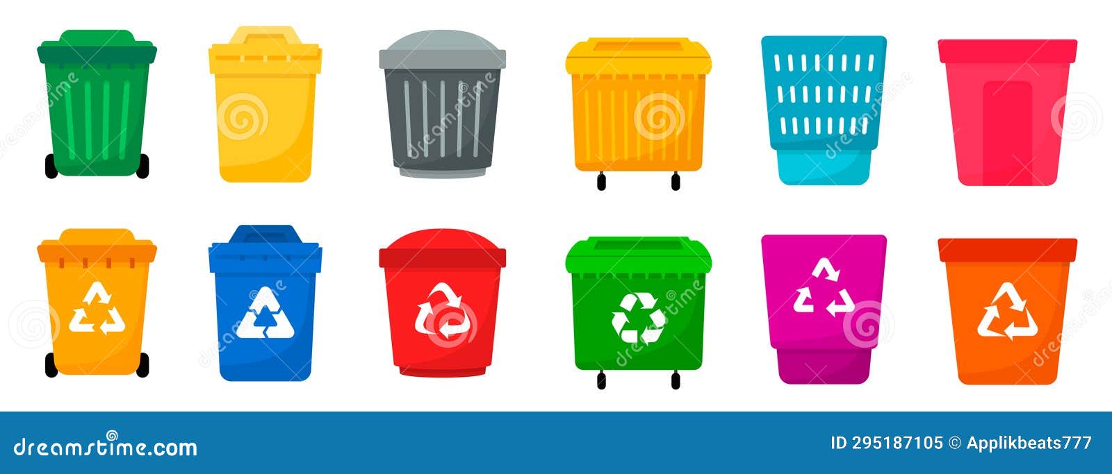 Trash Bin Collection In A Flat Design. Set Of Different Garbage Bin ...