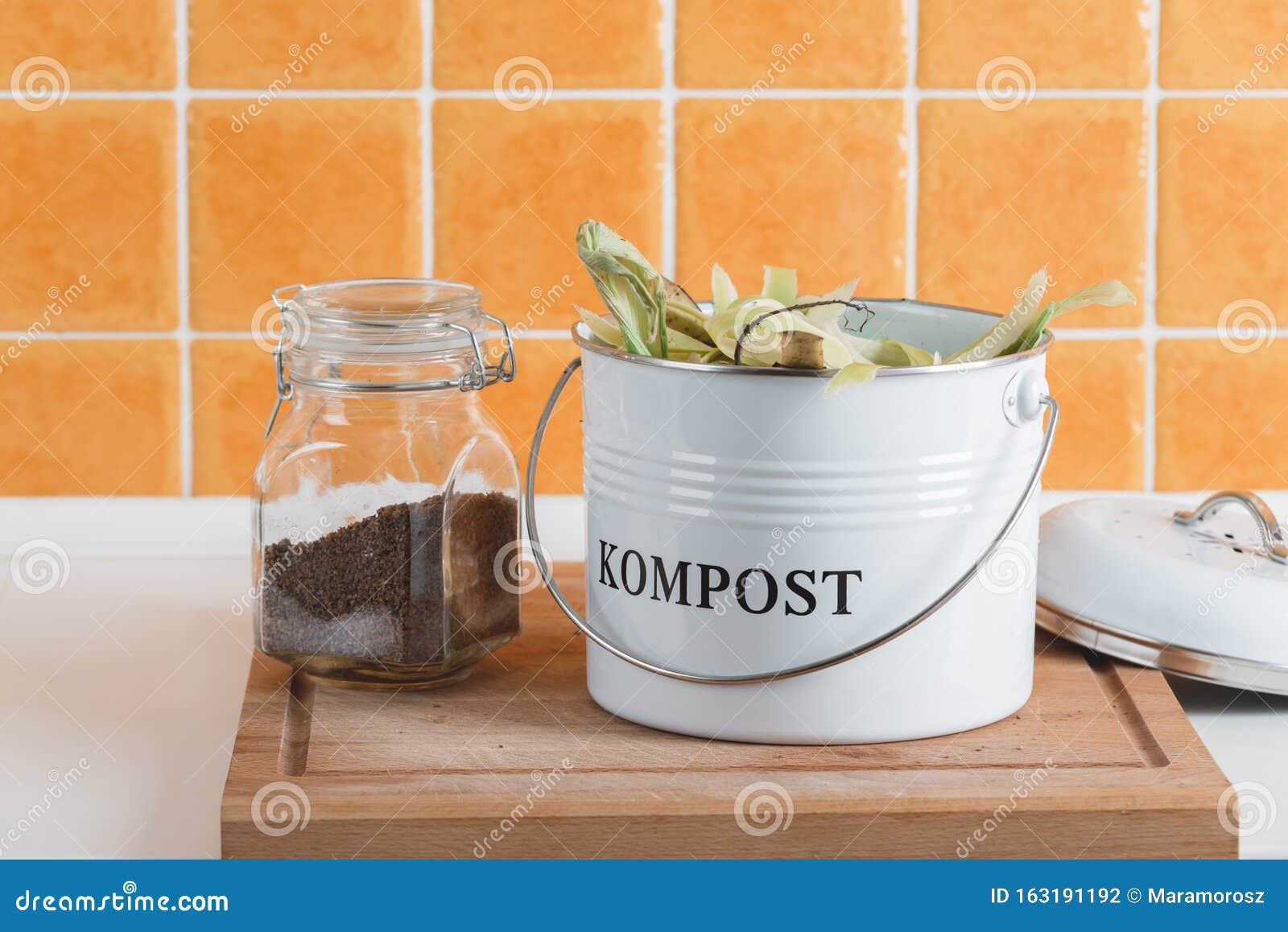 Trash Bin for Composting with Leftover in the Kitchen Stock Photo ...