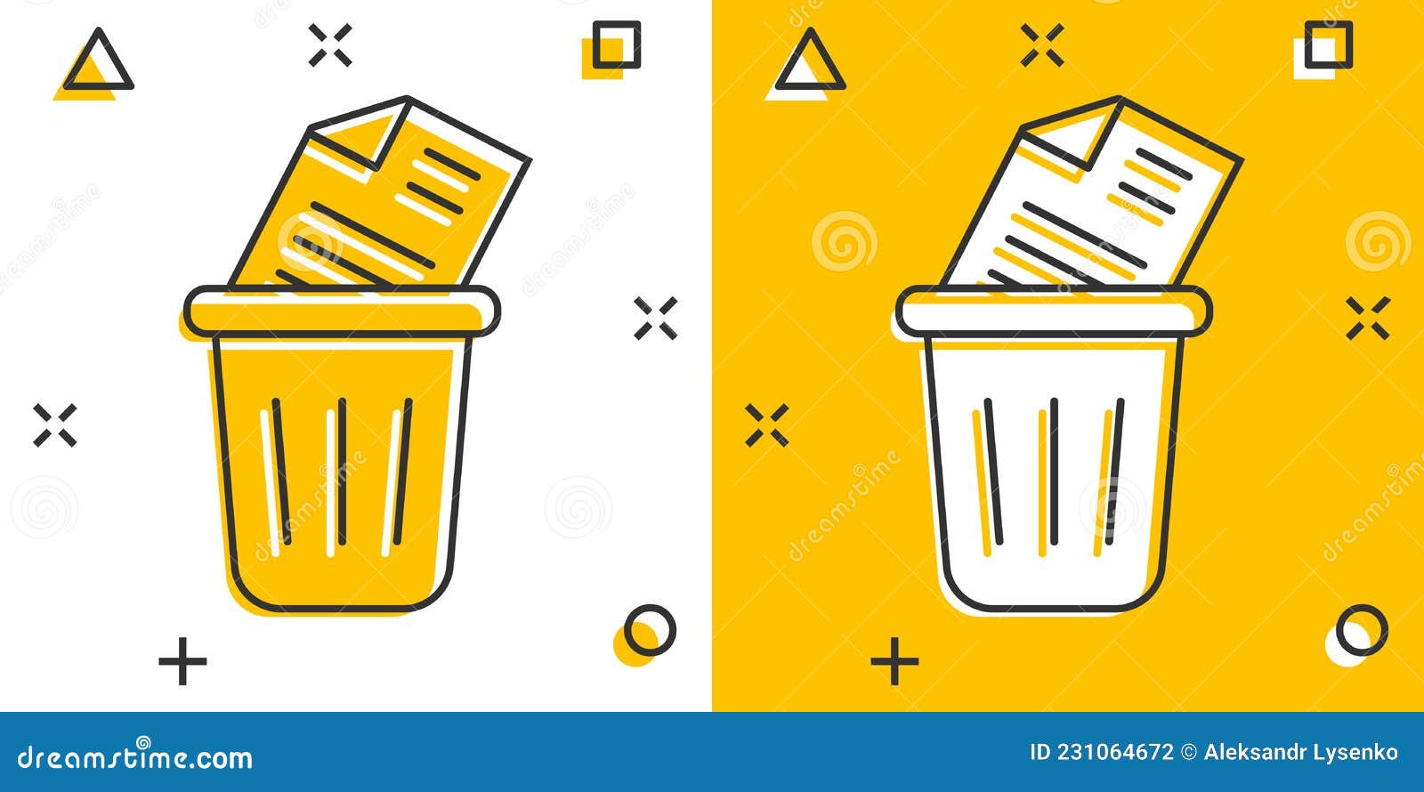Trash Bin With Document Icon In Comic Style. Paper Recycle Cartoon ...
