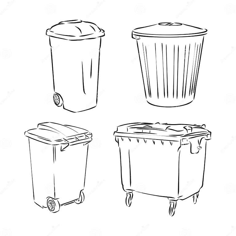 Trash Bin in Doodle Style. Trash Can Vector Sketch Illustration Stock ...