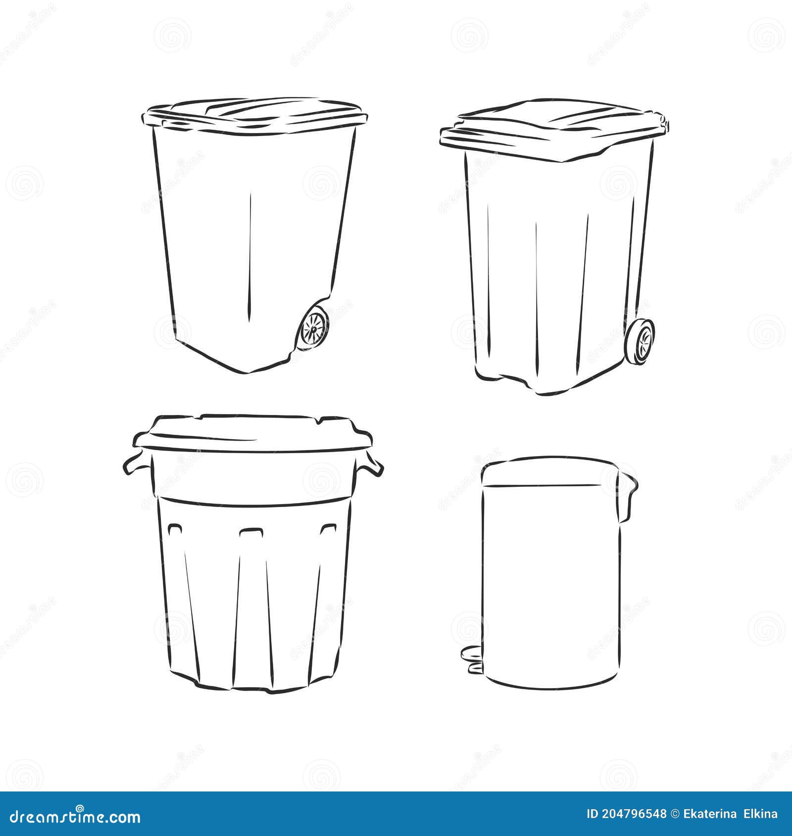 Trash Bin in Doodle Style. Trash Can Vector Sketch Illustration Stock ...