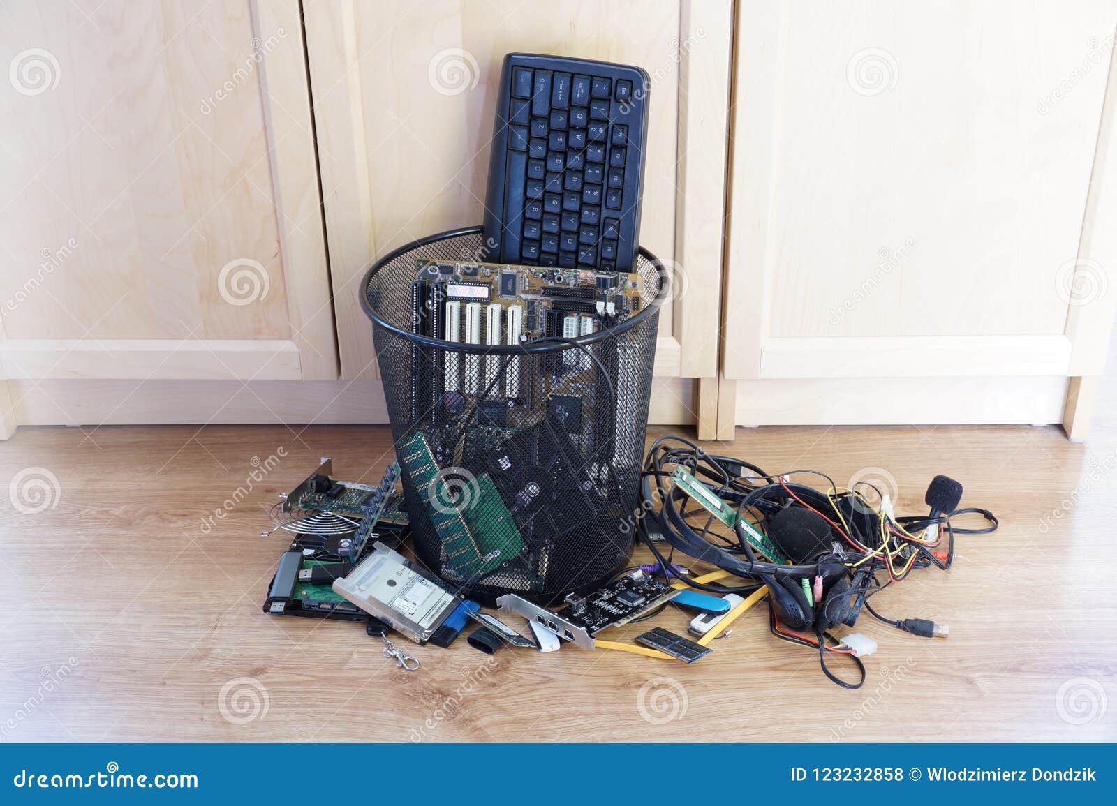 E Scrap. a Trash Bin Filled with Worn-out Computer Components. Stock ...