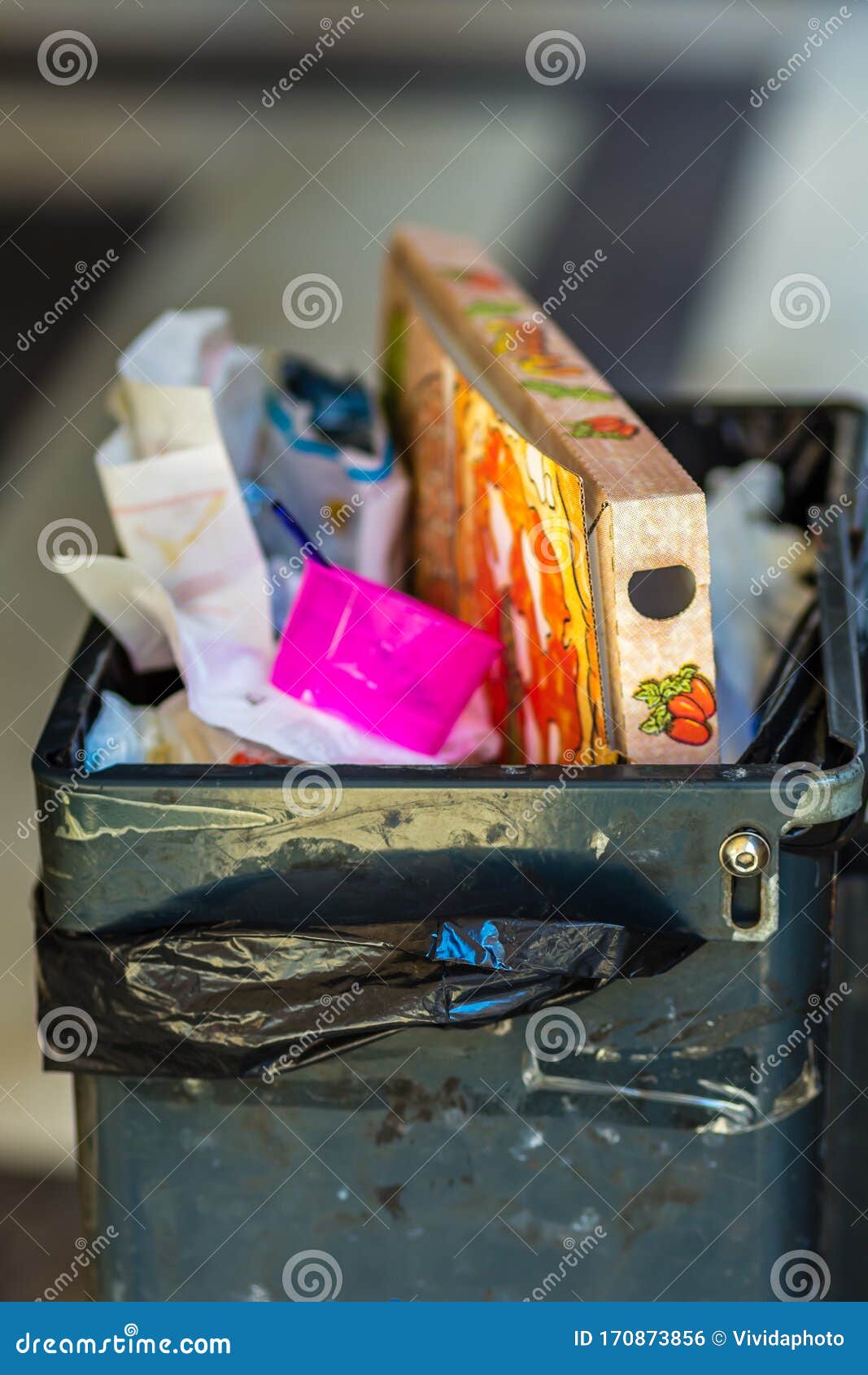 Trash bin full of garbage stock photo. Image of ecology - 170873856