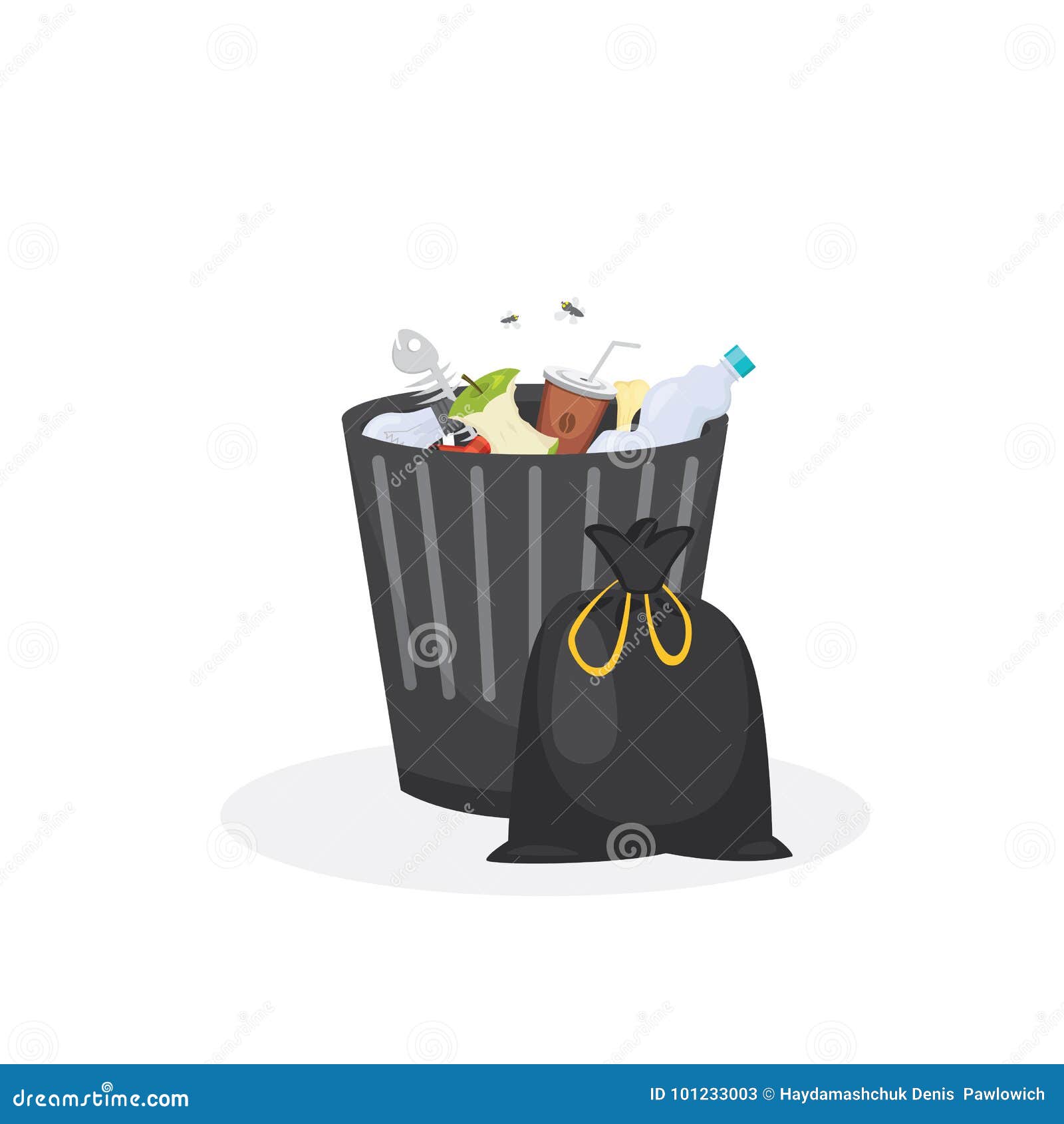 Trash Bin Garbage Container Vector Illustration in Cartoon Style Stock ...