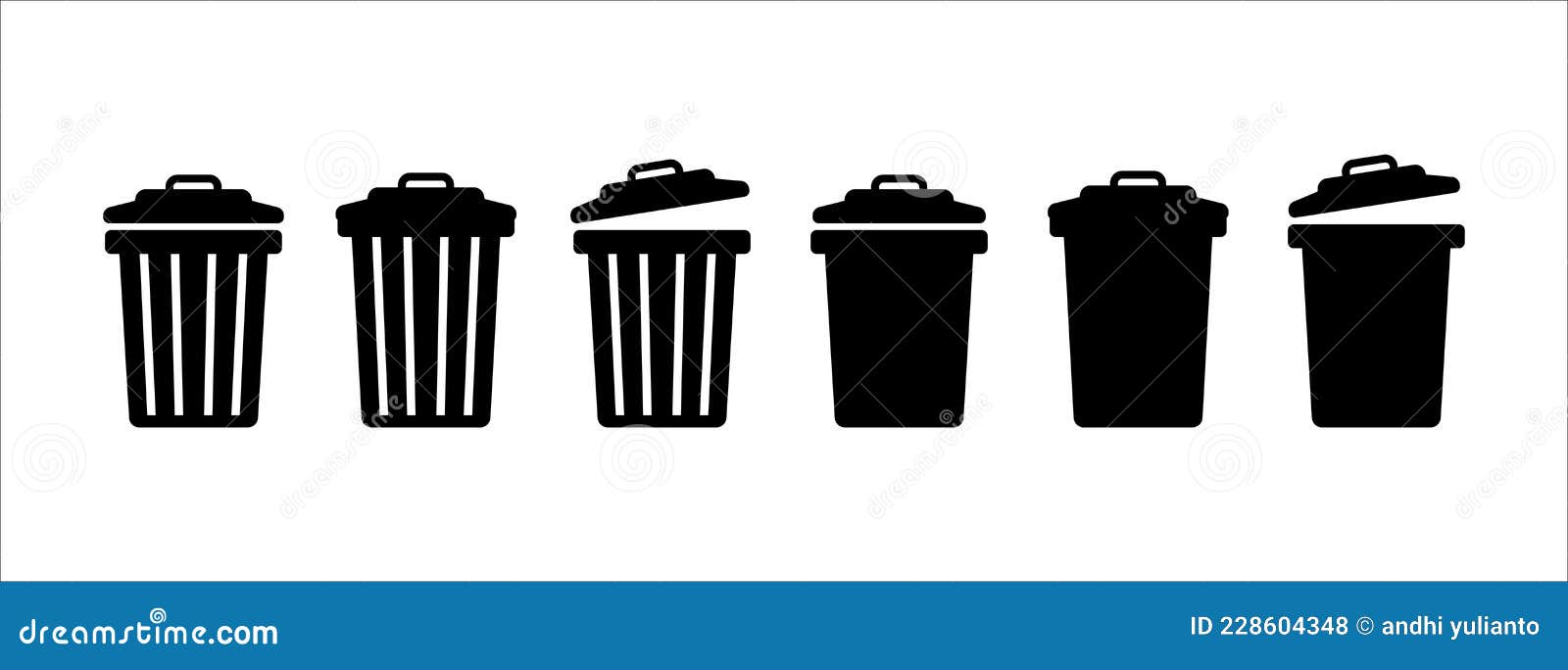 Trash Bin with Its Lid Icon Set. Open Trash Bin Vector Sign Stock ...