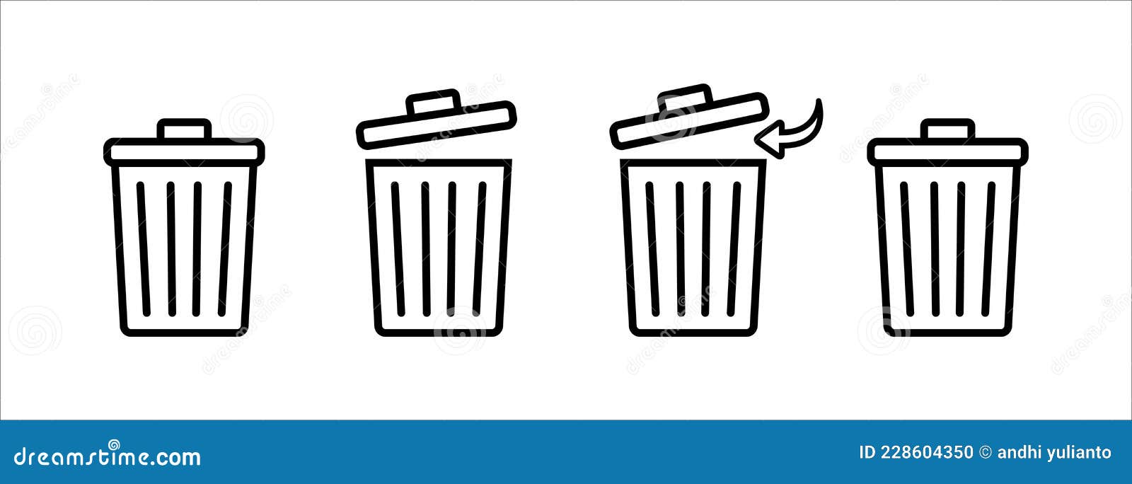 Trash Bin with Its Lid Icon Set. Open Trash Bin Vector Sign Stock ...