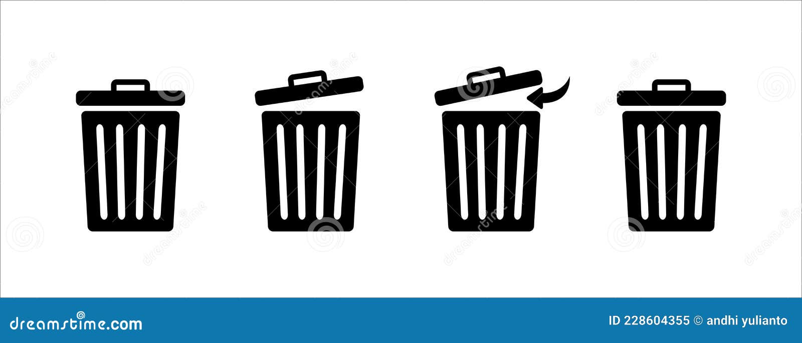 Trash Bin with Its Lid Icon Set. Open Trash Bin Vector Sign Stock ...