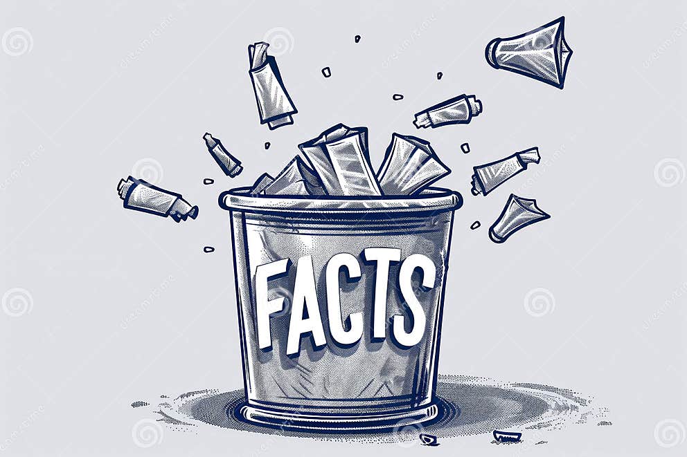 Trash Bin Labeled FACTS with Papers Flying, Representing the Concept of ...